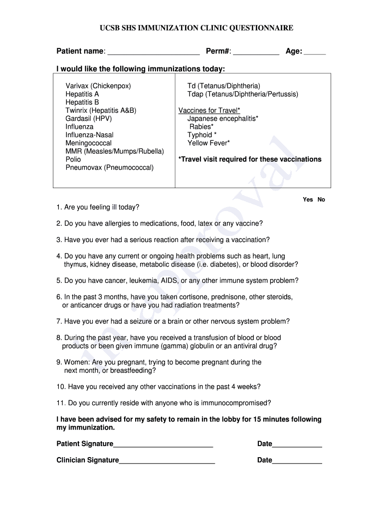 Fillable Online studenthealth sa ucsb UCSB SHS Immunization ...