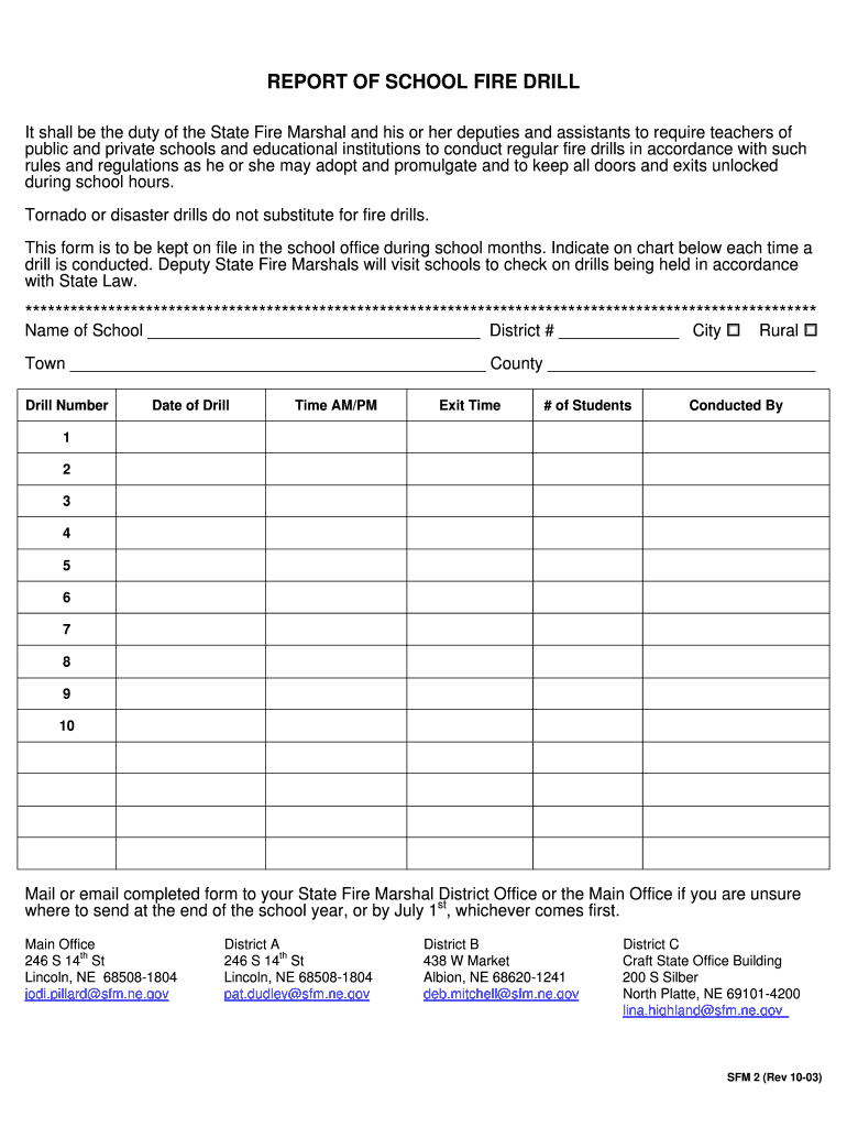 Fillable Online valentinecommunityschools REPORT OF SCHOOL FIRE DRILL ...