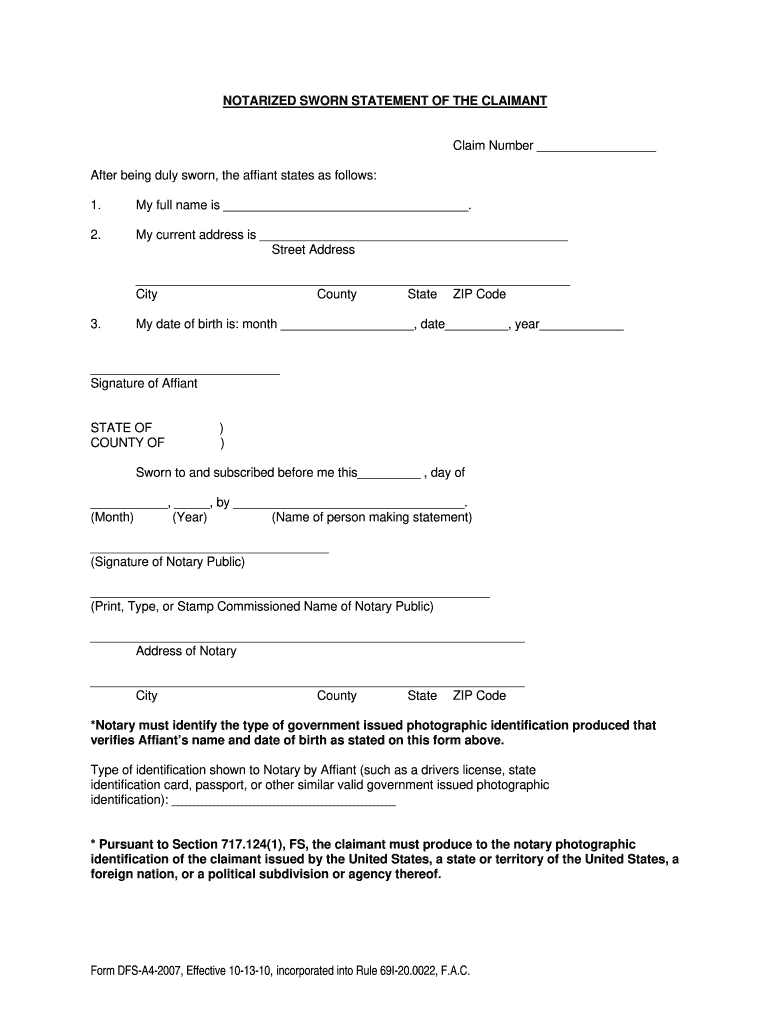 NOTARIZED SWORN STATEMENT OF THE CLAIMANT Fill Out Sign Online DocHub