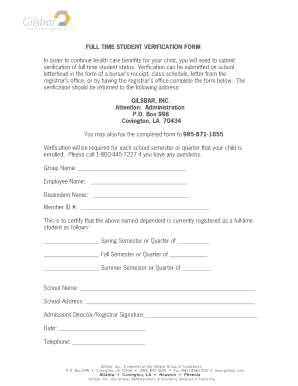 Fillable Online Form - Full Time Student Verification Fax Email Print ...