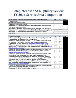 Fillable Online bphc hrsa Completeness and Eligibility Review Fy 2016 ...