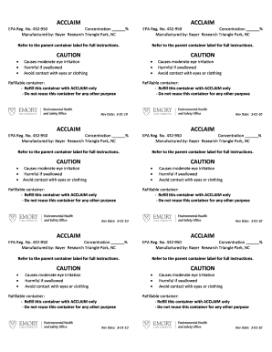 Fillable Online ehso emory ACCLAIM EXTRA HERBICIDEsecondary container ...
