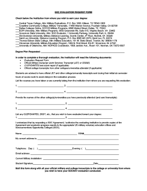 Fillable Online SOC EVALUATION REQUEST FORM Check below the Institution ...