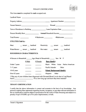Fillable Online Tenant Certification initial formpdf Fax Email Print ...