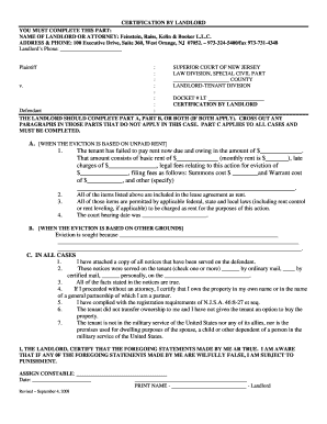 Fillable Online Landlord Certification revised sept 4 08 Fax Email ...