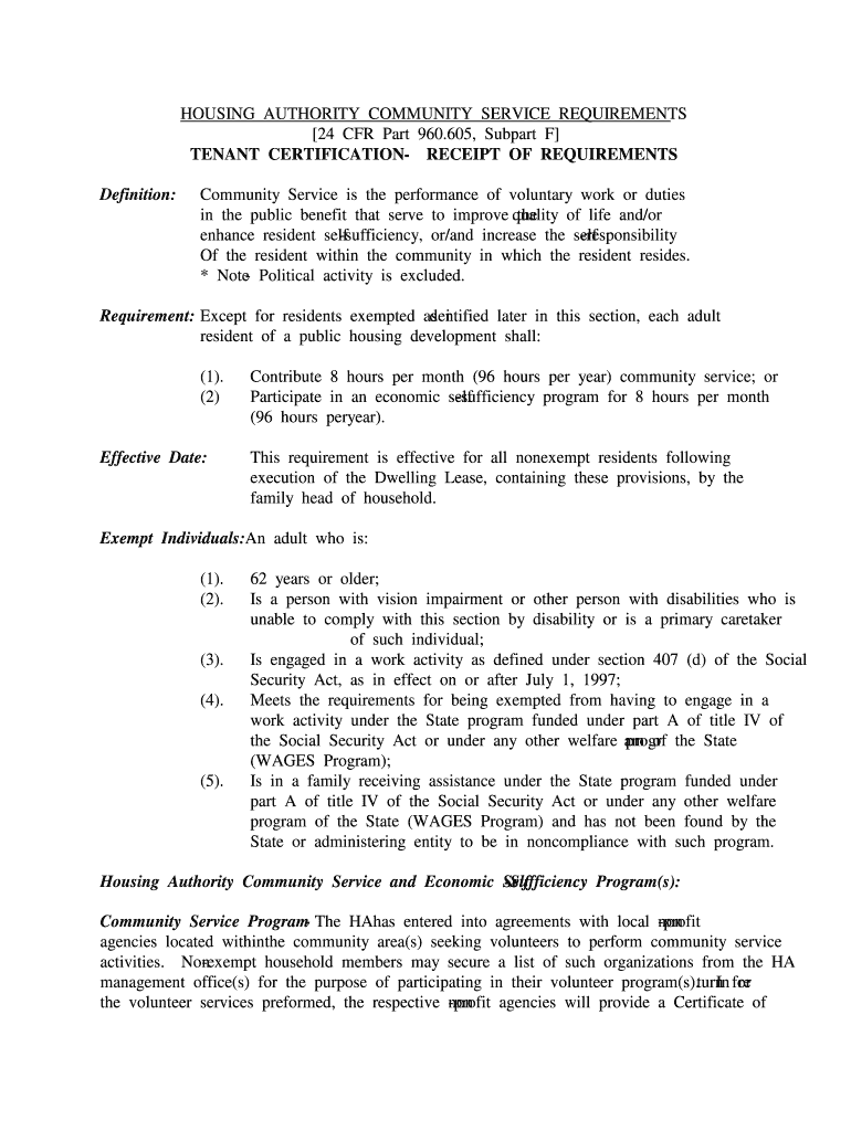 Fillable Online hud TENANT CERTIFICATION - RECEIPT OF REQUIREMENTS Fax ...
