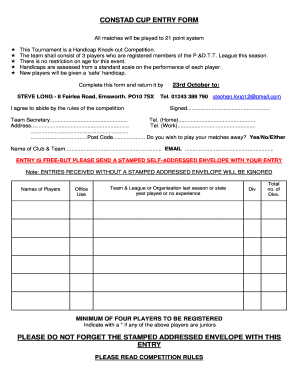 Fillable Online CONSTAD CUP ENTRY FORM - portsmouthttpetewocom Fax ...