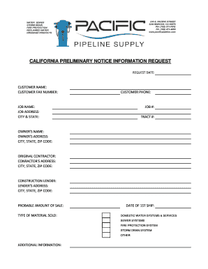 Fillable Online California bpreliminary noticeb information request ...