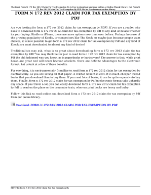Fillable Online steed FORM N 172 REV 2012 CLAIM FOR TAX EXEMPTION BY ...