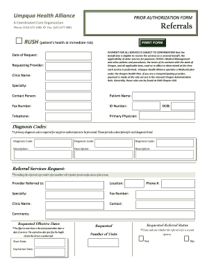 Fillable Online umpquahealthalliance Umpqua Alliance PRIOR FORM Referrals Fax Email Print ...