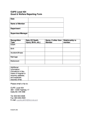 Fillable Online 454 cupe Good Welfare Reporting Form Fax Email Print ...