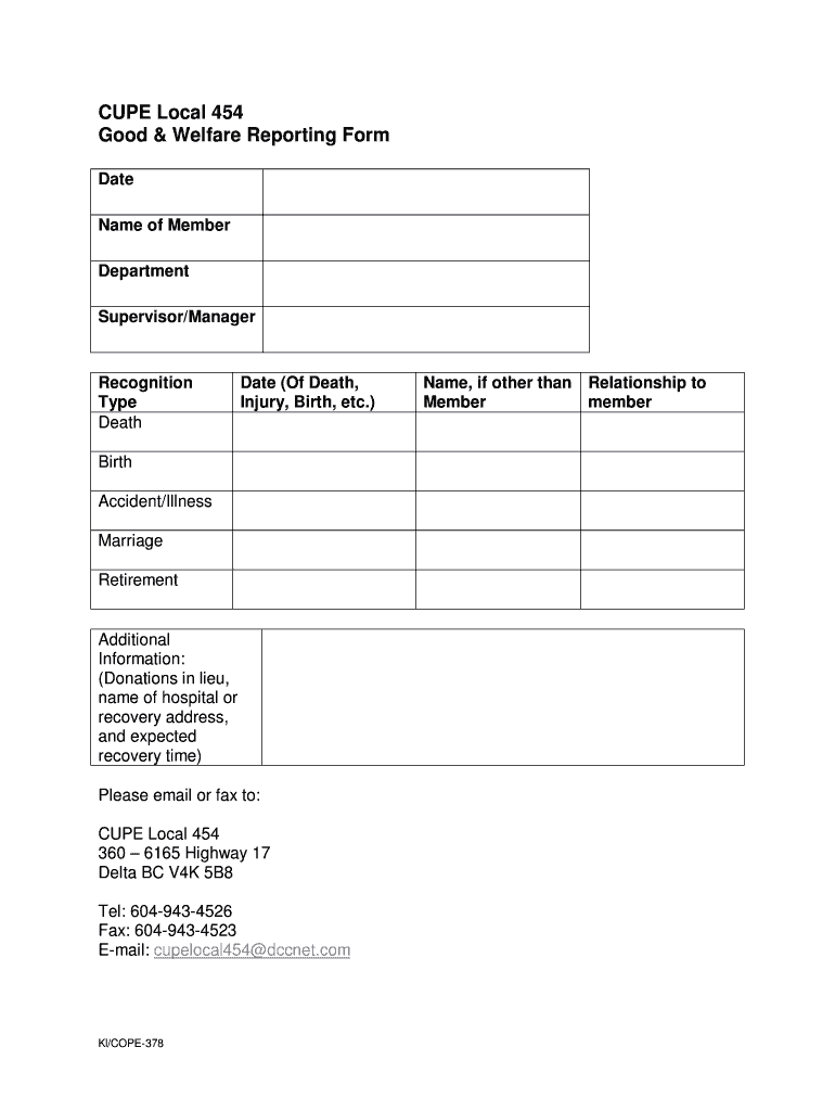 Fillable Online 454 cupe Good Welfare Reporting Form Fax Email Print ...