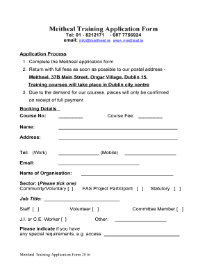 Fillable Online meitheal Meitheal Training Application Form - meitheal ...