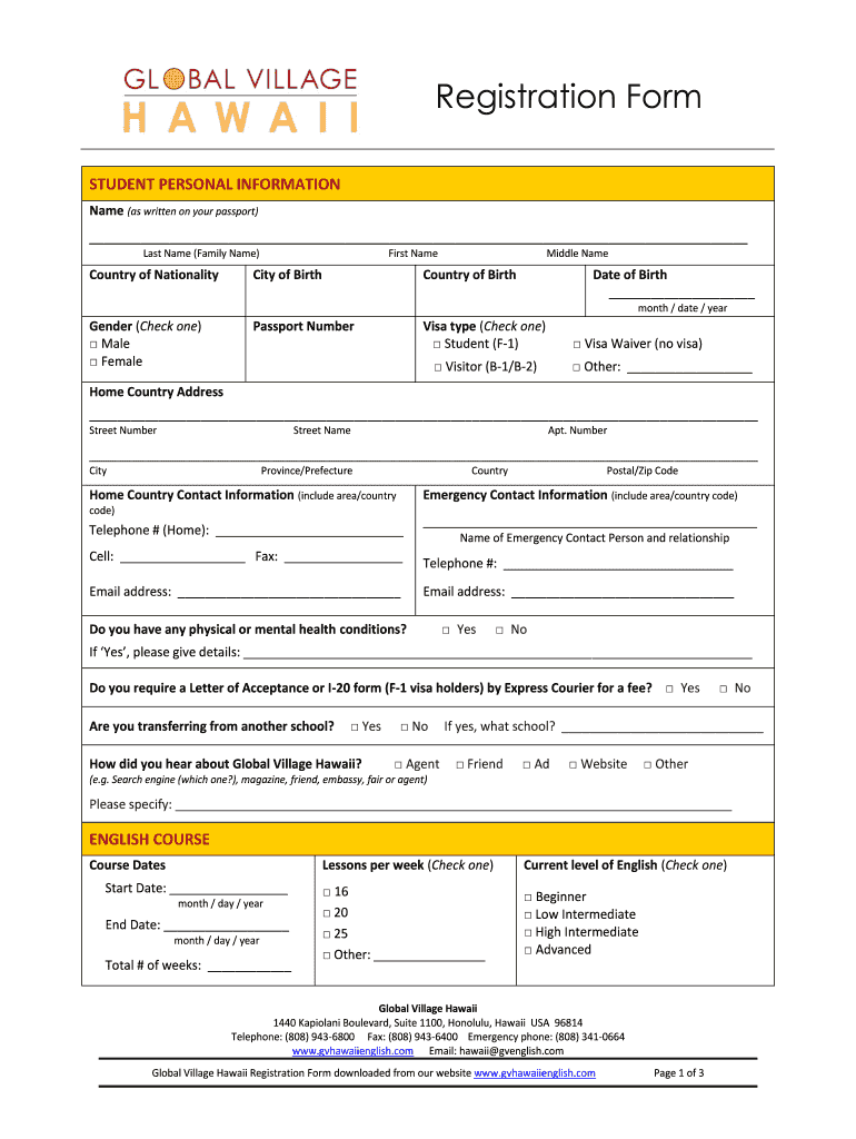 Fillable Online SGV Registration Centre - gvhawaiienglishcom Fax Email ...