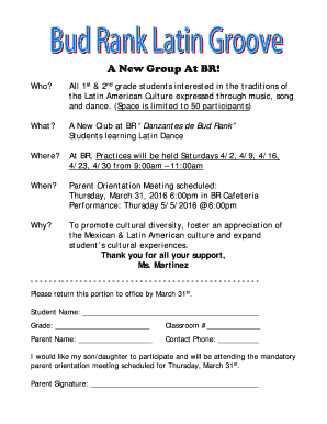 Fillable Online Bud Rank Dance Parent Permission Fax Email Print ...