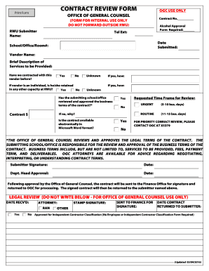 Fillable Online rwu CONTRACT REVIEW FORM OGC USE ONLY OFFICE OF Fax ...
