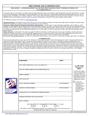 Fillable Online A consumer report or investigative consumer report including information about ...