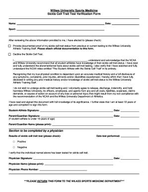 Fillable Online Wilkes University Sports Medicine Sickle Cell Trait ...