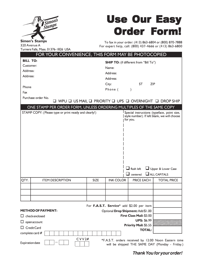 Fillable Online Printable order bformb - Simon39s Stamps Fax Email ...