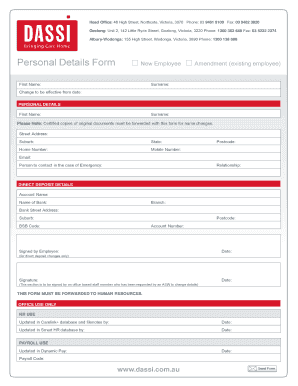 Fillable Online Personal Details Form New Employee - DASSI Disabi Fax ...