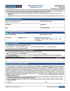 Fillable Online RolloverDirect Rollover Advanta IRA Services LLC Fax Email Print - pdfFiller