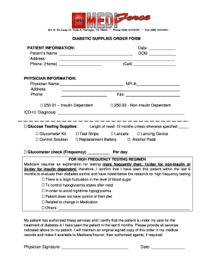 Fillable Online DIABETIC SUPPLIES ORDER FORM PATIENT INFORMATION Fax ...