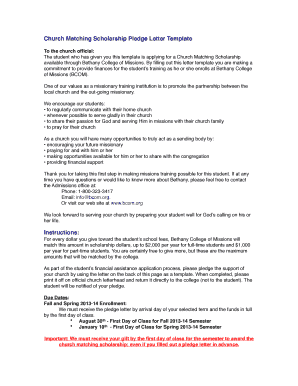 Fillable Online bcom Church Matching Scholarship Pledge Letter Template ...