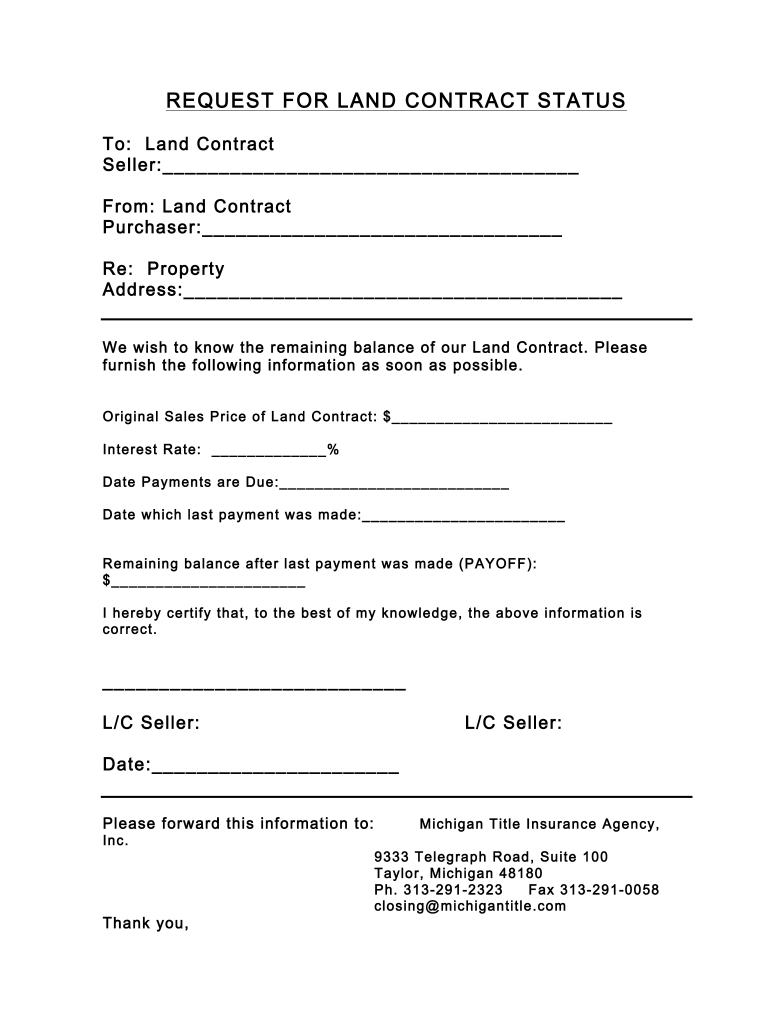 Land Contract Payoff Letter Fill Online Printable Fillable Blank PdfFiller
