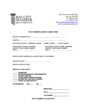 Fillable Online DTCC TRANSFER AGENCY CHANGE FORM - Bay City Fax Email ...