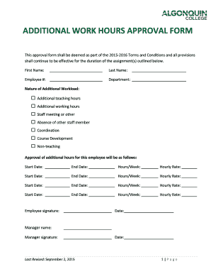 Fillable Online Additional Work Hours Approvals Form - Algonquin ...