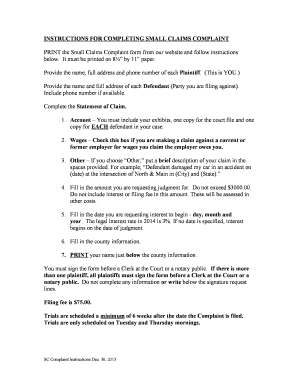 Fillable Online INSTRUCTIONS FOR COMPLETING SMALL CLAIMS COMPLAINT Fax ...