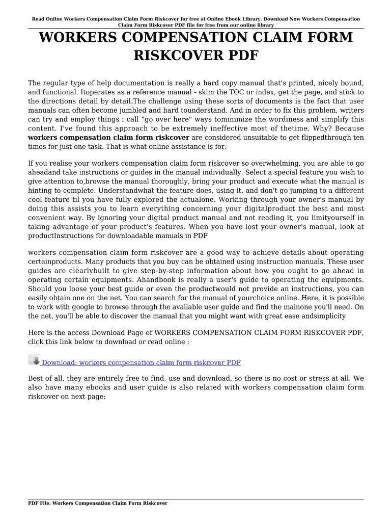 Fillable Online aimc WORKERS COMPENSATION CLAIM FORM RISKCOVER PDF ...