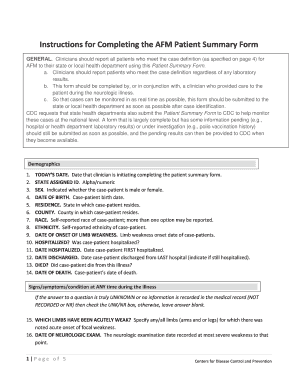 Fillable Online Instructions for Completing AFM Patient Summary Form ...