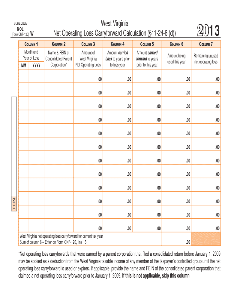 Fillable Online 2013 W NOL SCHEDULE Form Fax Email Print - pdfFiller