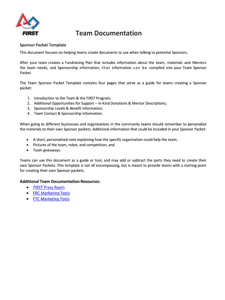 Fillable Online Team Documentation - FIRST Fax Email Print - pdfFiller