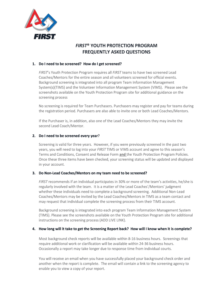 Fillable Online FIRST YOUTH PROTECTION PROGRAM Fax Email Print - pdfFiller