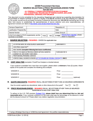 Fillable Online UCSB Form A - Price Reasonableness and Source Selection ...
