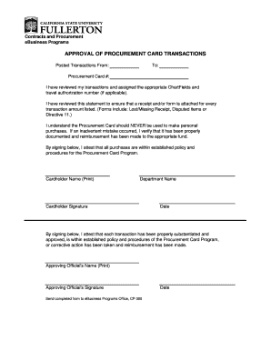 Fillable Online finance fullerton APPROVAL OF PROCUREMENT CARD ...
