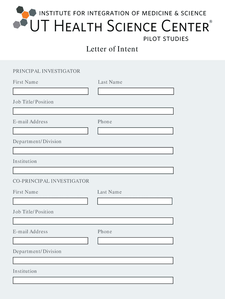 Fillable Online iims uthscsa Letter of Intent - iimsuthscsaedu Fax Email Print - pdfFiller