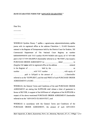 Fillable Online BANK GUARANTEE FORM FOR ADVANCE GUARANTEE Fax Email ...