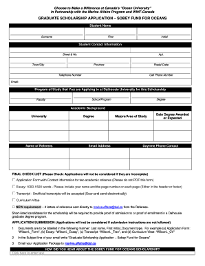 Fillable Online Sobey Fund For Oceans Application Form Fall 2013 ...