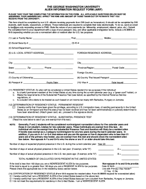 Fillable Online THE GEORGE WASHINGTON UNIVERSITY ALIEN INFORMATION ...