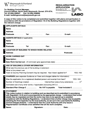 Fillable Online REGULARISATION APPLICATION To Building Control Fax ...