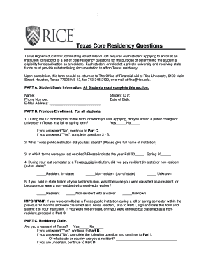Fillable Online Texas Core Residency Questionnaire Fax Email Print ...