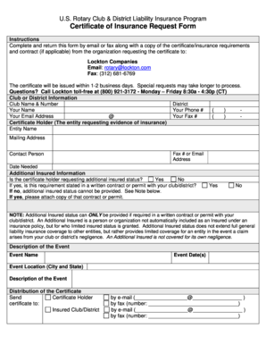 Certificate Insurance Request Form Templates | pdfFiller