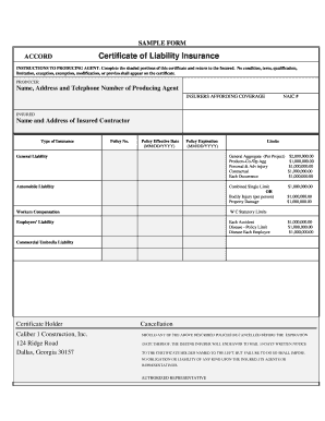 Fillable Online Certificate of Insurance - Sample Form Fax Email Print ...