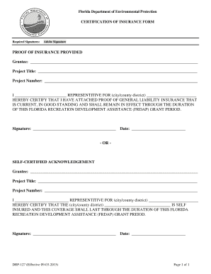 Fillable Online dep state fl Certificate of Insurance Form ...