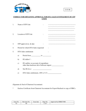 Fillable Online noida stpi 15-F-06 DTA Sales for STP units - noida stpi ...