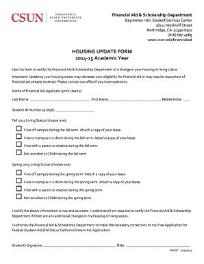 Fillable Online csun HOUSING bUPDATE FORMb 2014-15 Academic Year Fax Email Print - pdfFiller