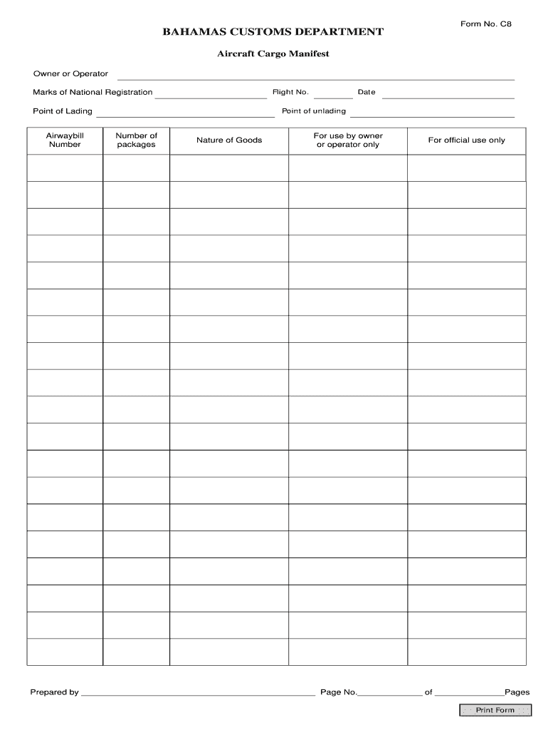 Fillable Online forms bahamas gov Aircraft Cargo Manifest Fax Email ...